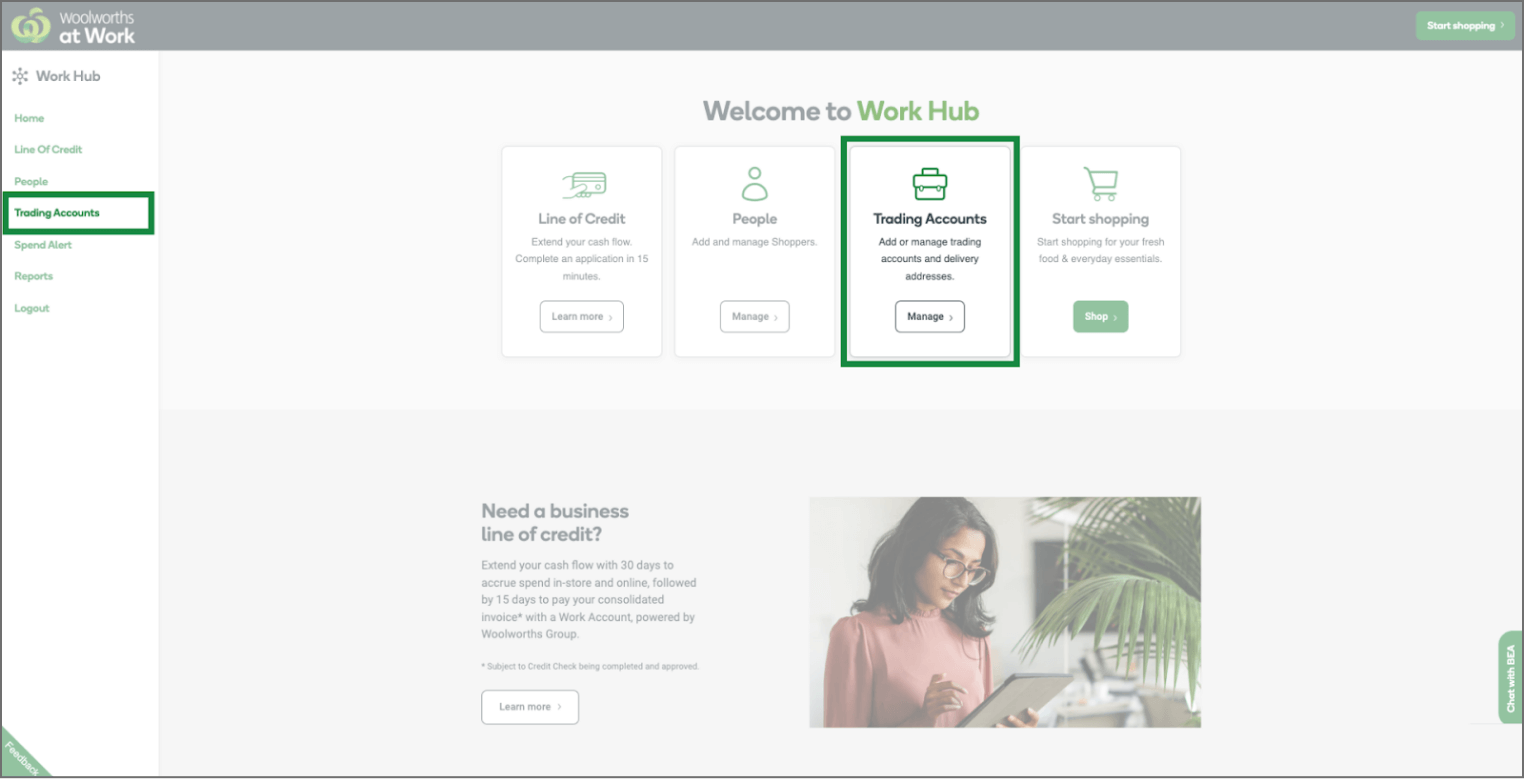 How to add a trading account | Woolworths At Work